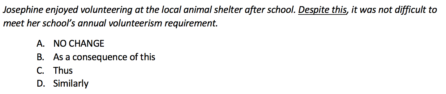 How to approach "transition" questions on the SAT & ACT